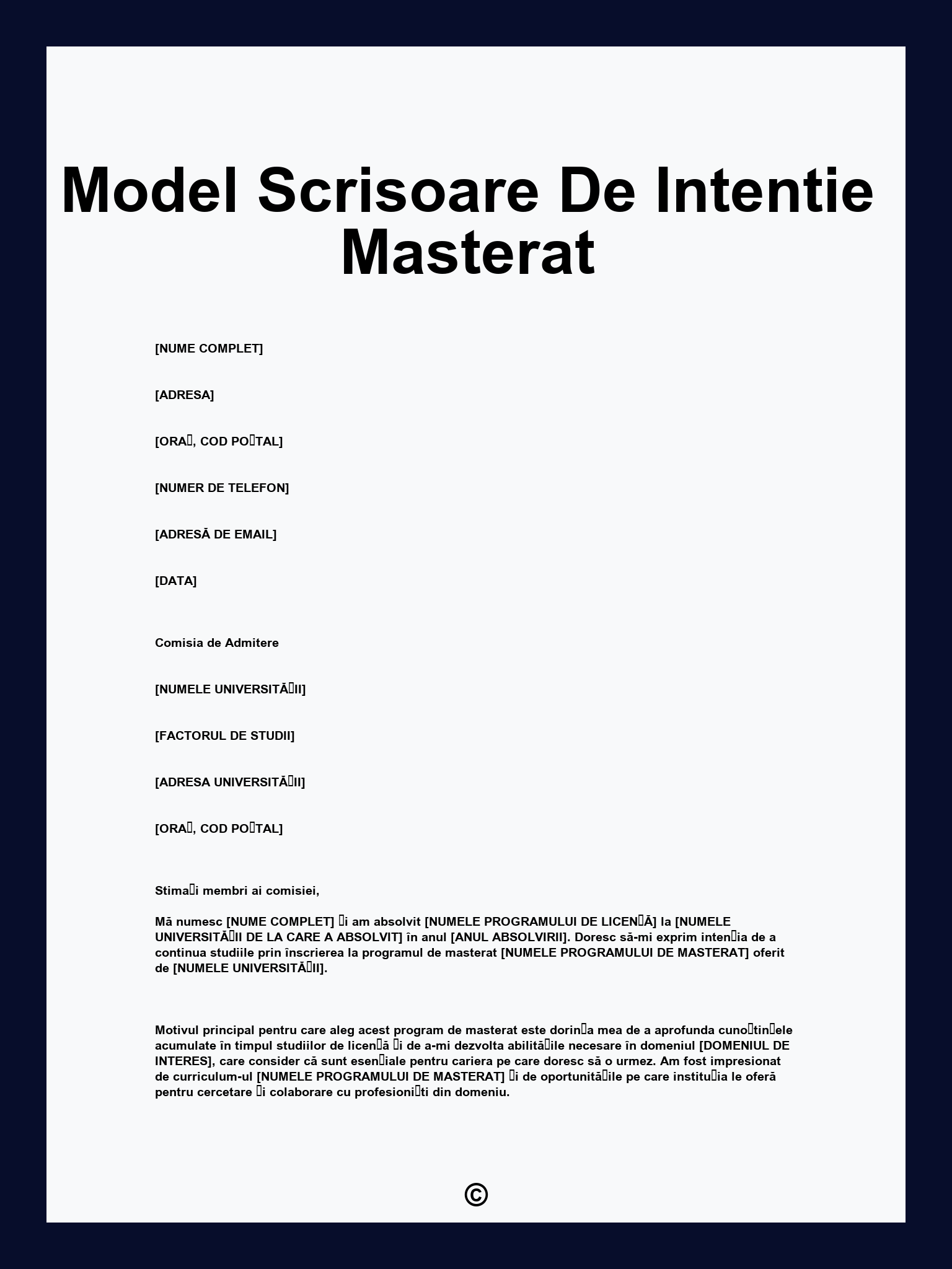 Model Scrisoare De Intentie Masterat