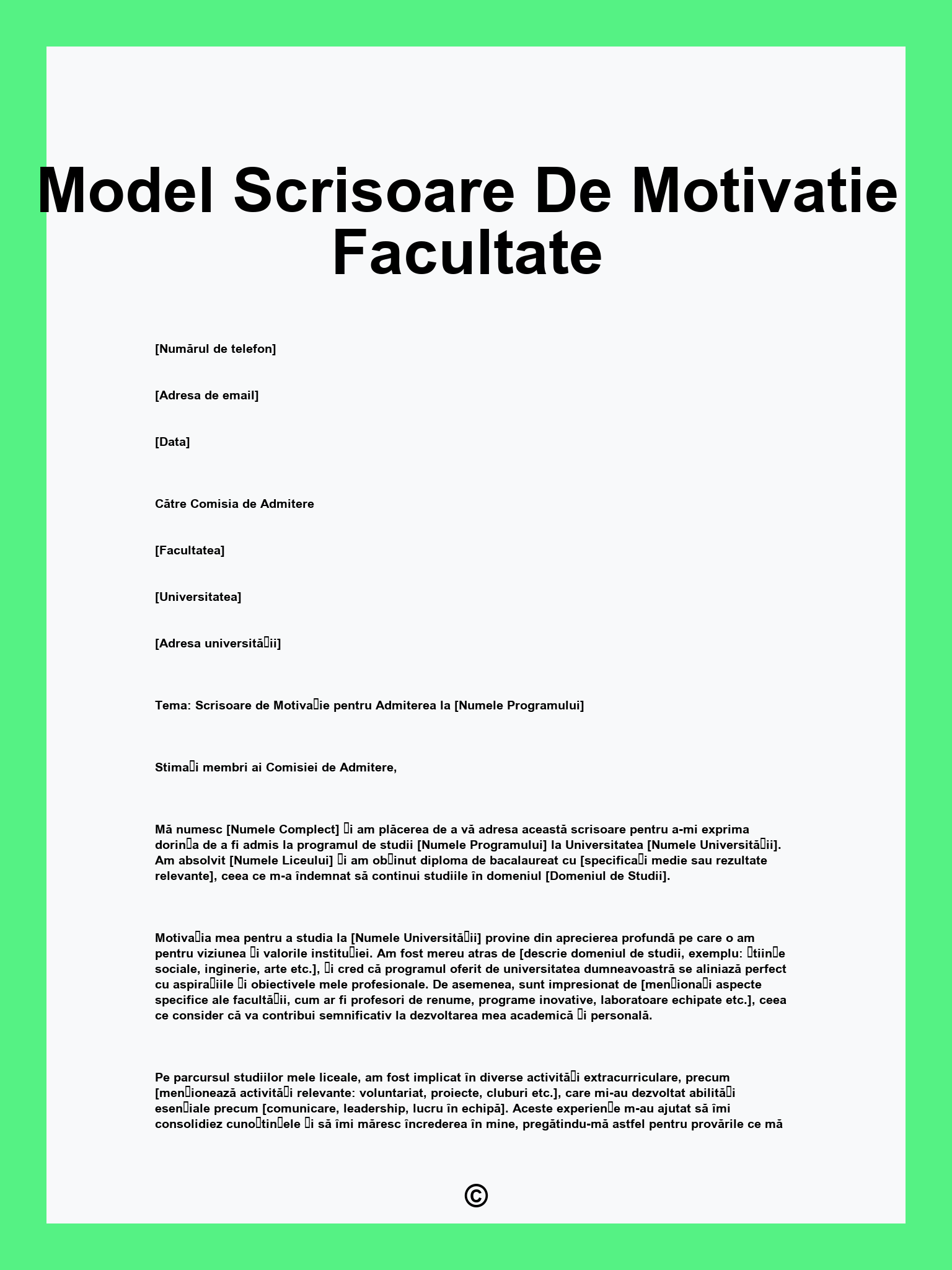 Model Scrisoare De Motivatie Facultate